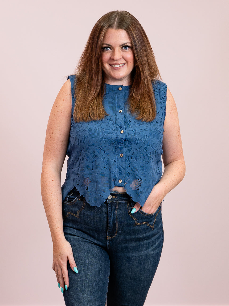 *RESTOCK* Rowan Floral Lace Vest Tank | Navy – Lavender & Lace Boutique