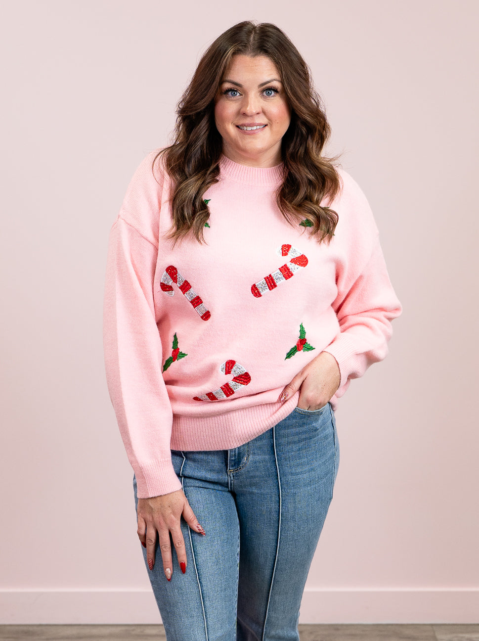*FINAL SALE* Holly Cheer Sweater Top | Light Pink – Lavender & Lace ...