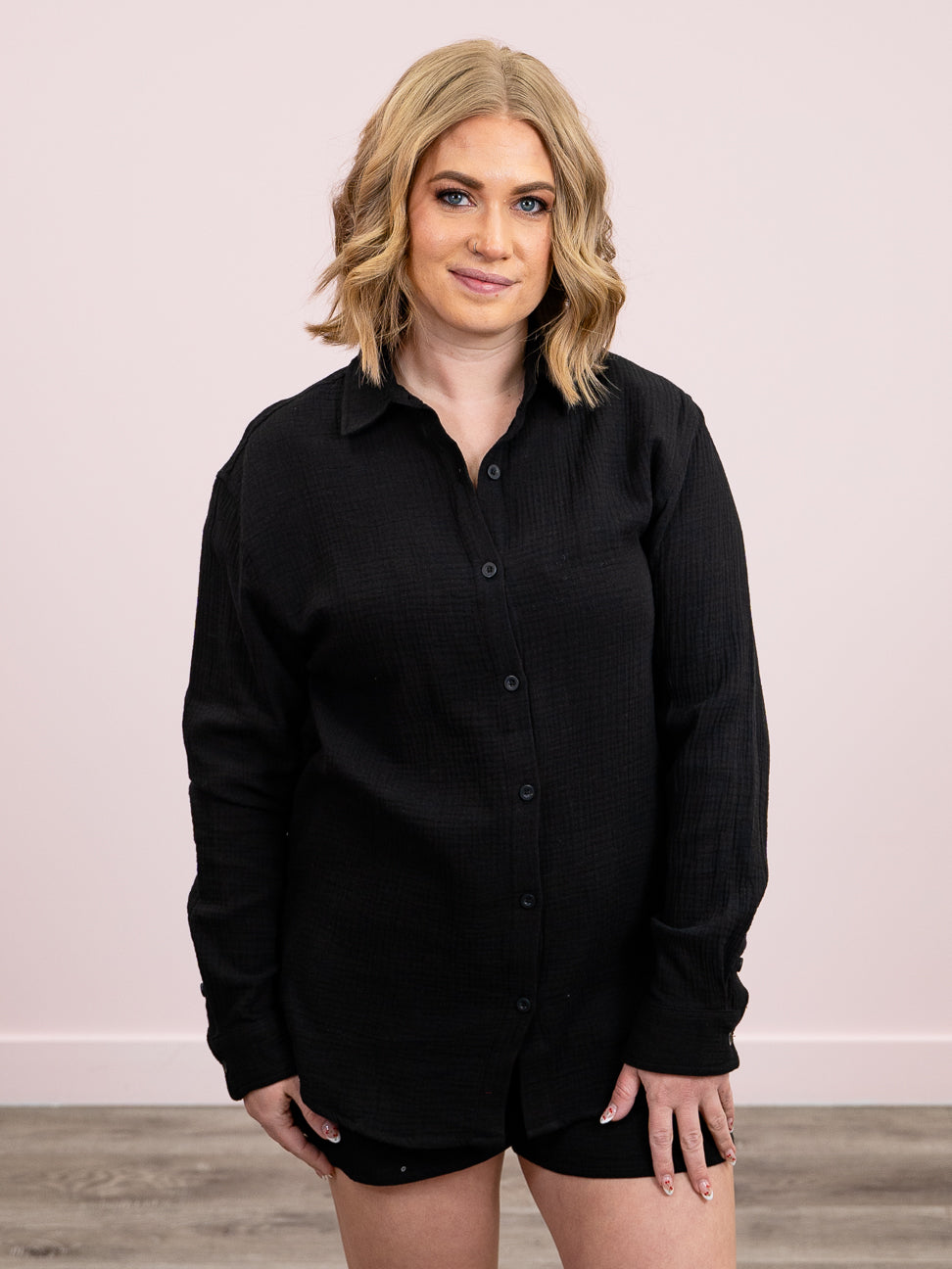 *FINAL SALE* DEX | Eliza Textured Button Up Blouse | Black – Lavender ...