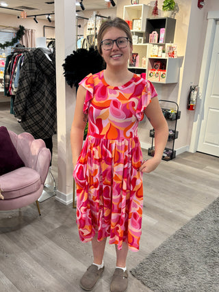 *WAREHOUSE FIND* Sage Blossom Fit & Flare Midi Dress | Pink & Red (S,M ...