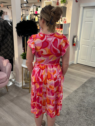 *WAREHOUSE FIND* Sage Blossom Fit & Flare Midi Dress | Pink & Red (S,M ...